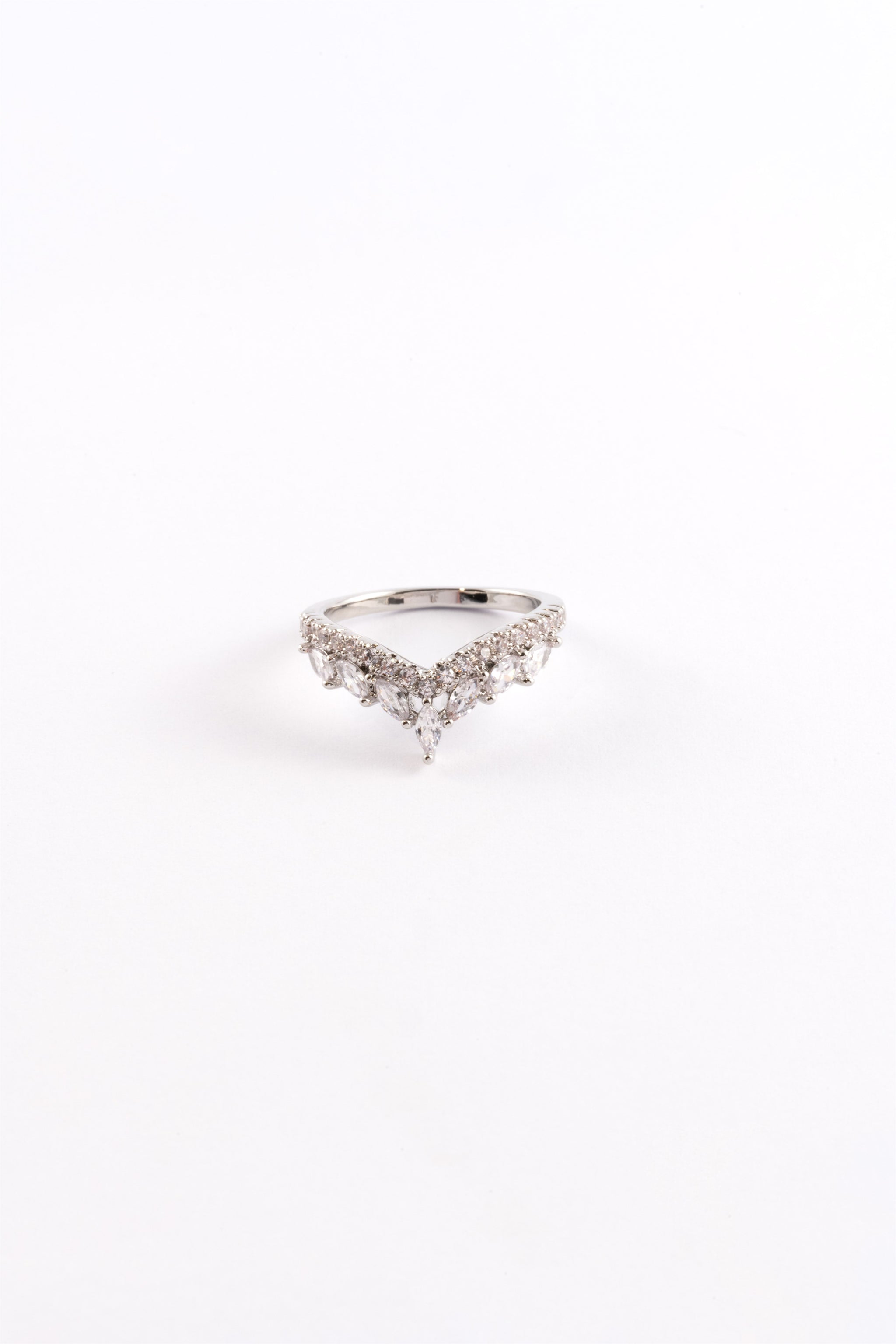 RHODIUM CZ DIAMOND CUT WISHBONE RING S/M