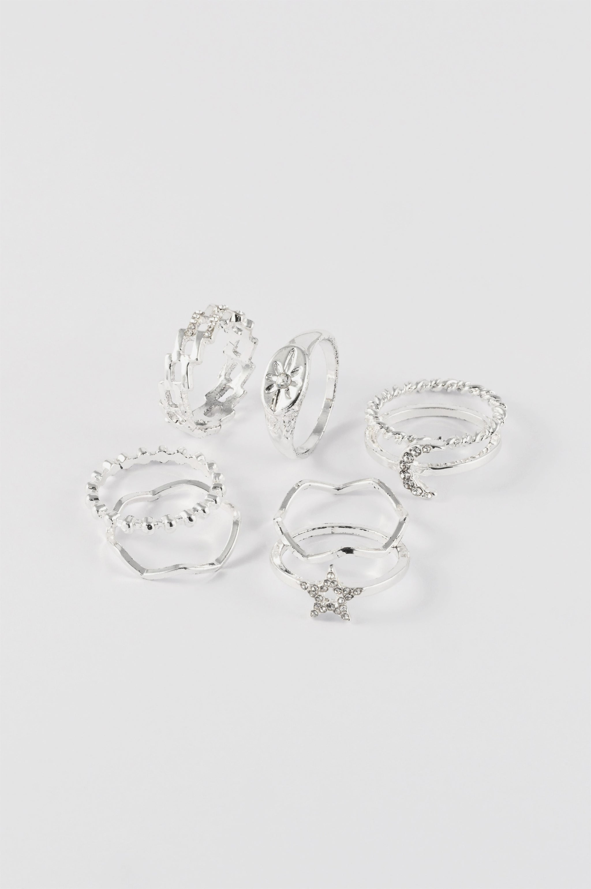 SILVER CELESTIAL CRYSTAL MULTI RING PACK - S/M