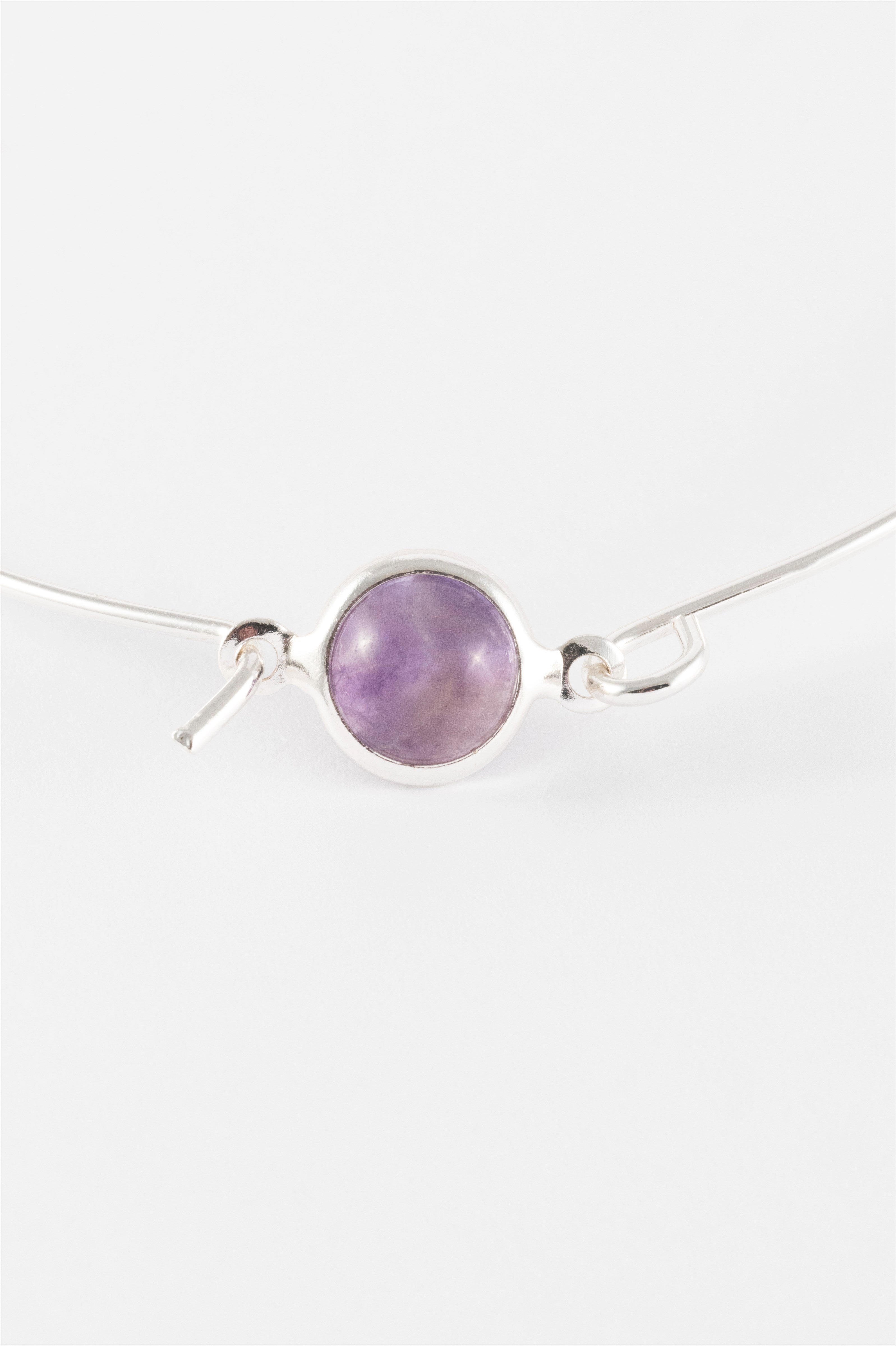SILVER WITH AMETHYST HINGED WIRE BRACELET