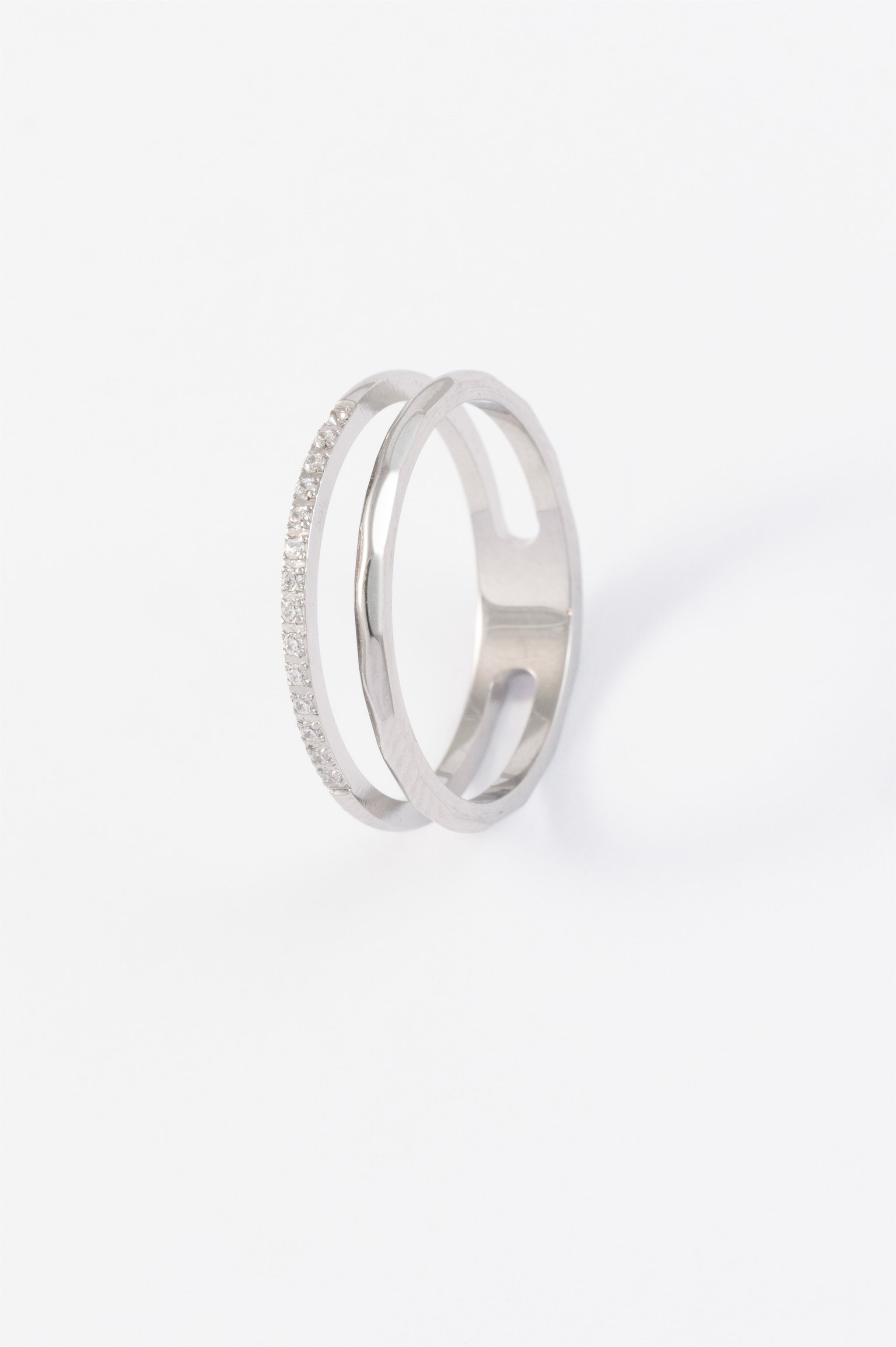 SILVER DOUBLE STACK WITH CZ CRYSTALS RINGS - S/M