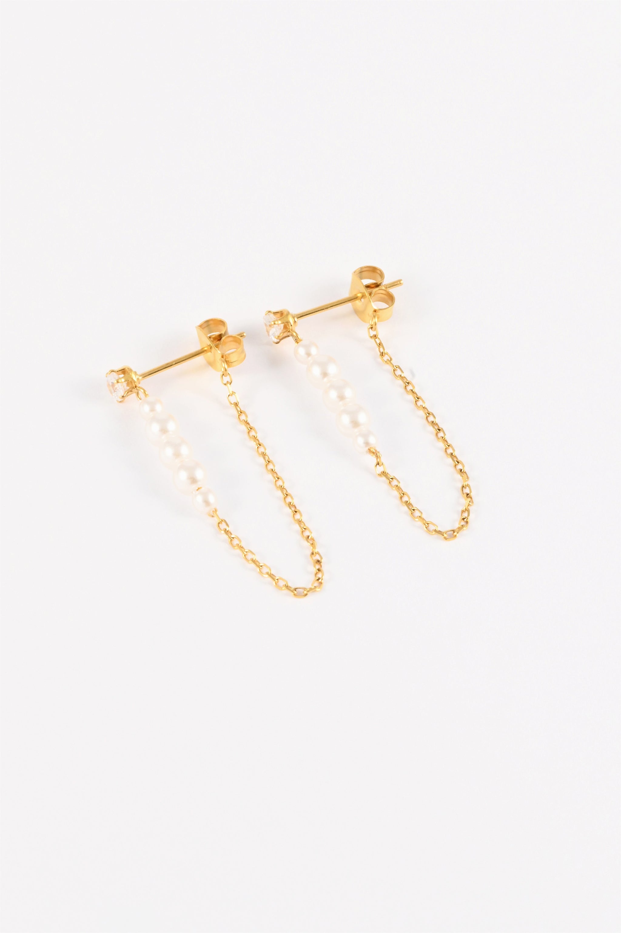 GOLD PEARL STRAND CHAIN FRONT & BACK EARRING