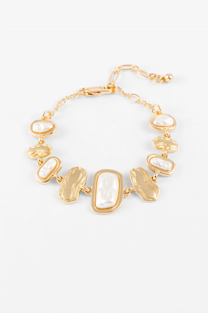 GOLD ORGANIC PEARL INSET RECTANGLE WRISTWEAR