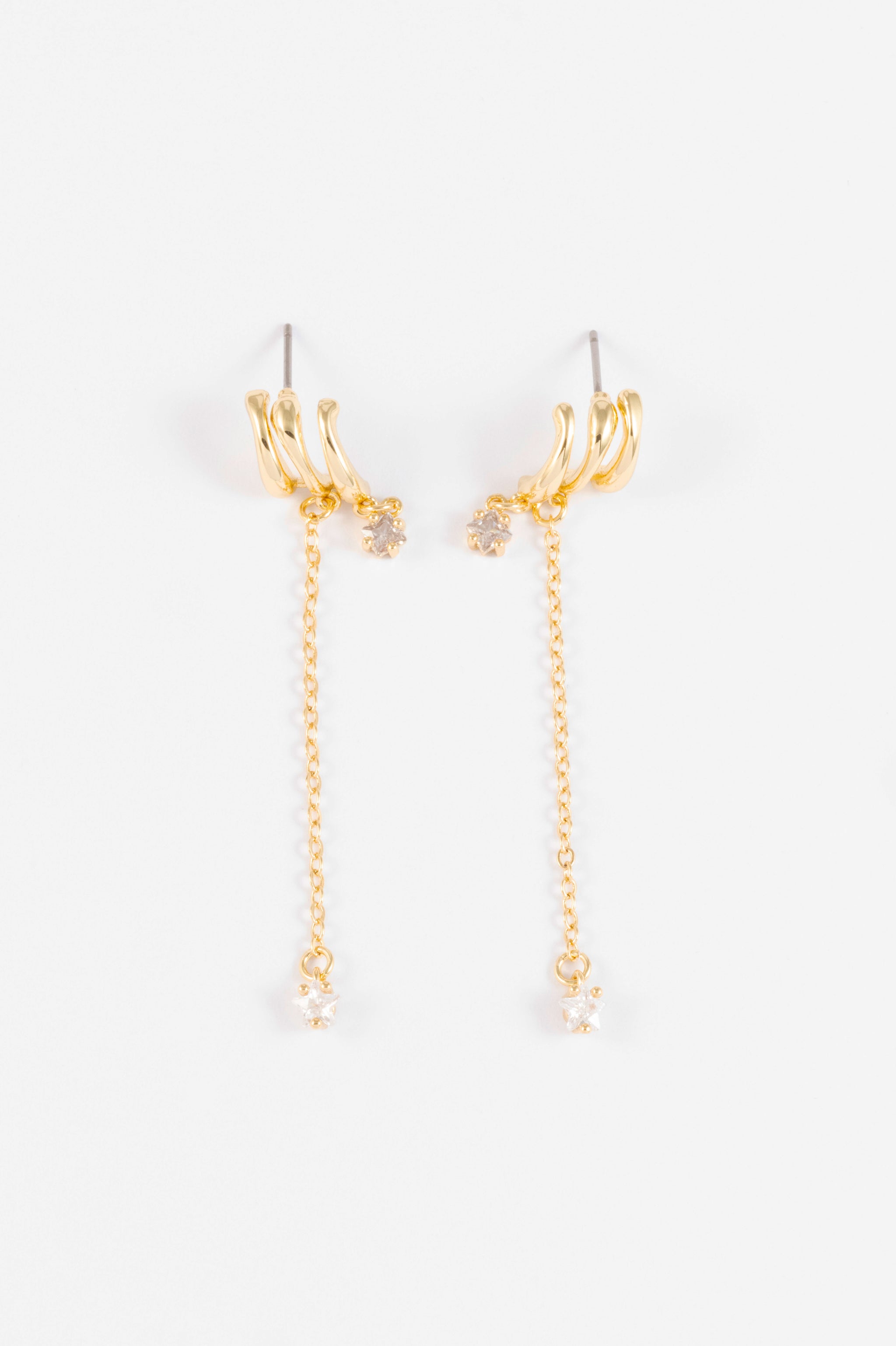 GOLD CZ DROP CHAIN ILLUSION HOOPS