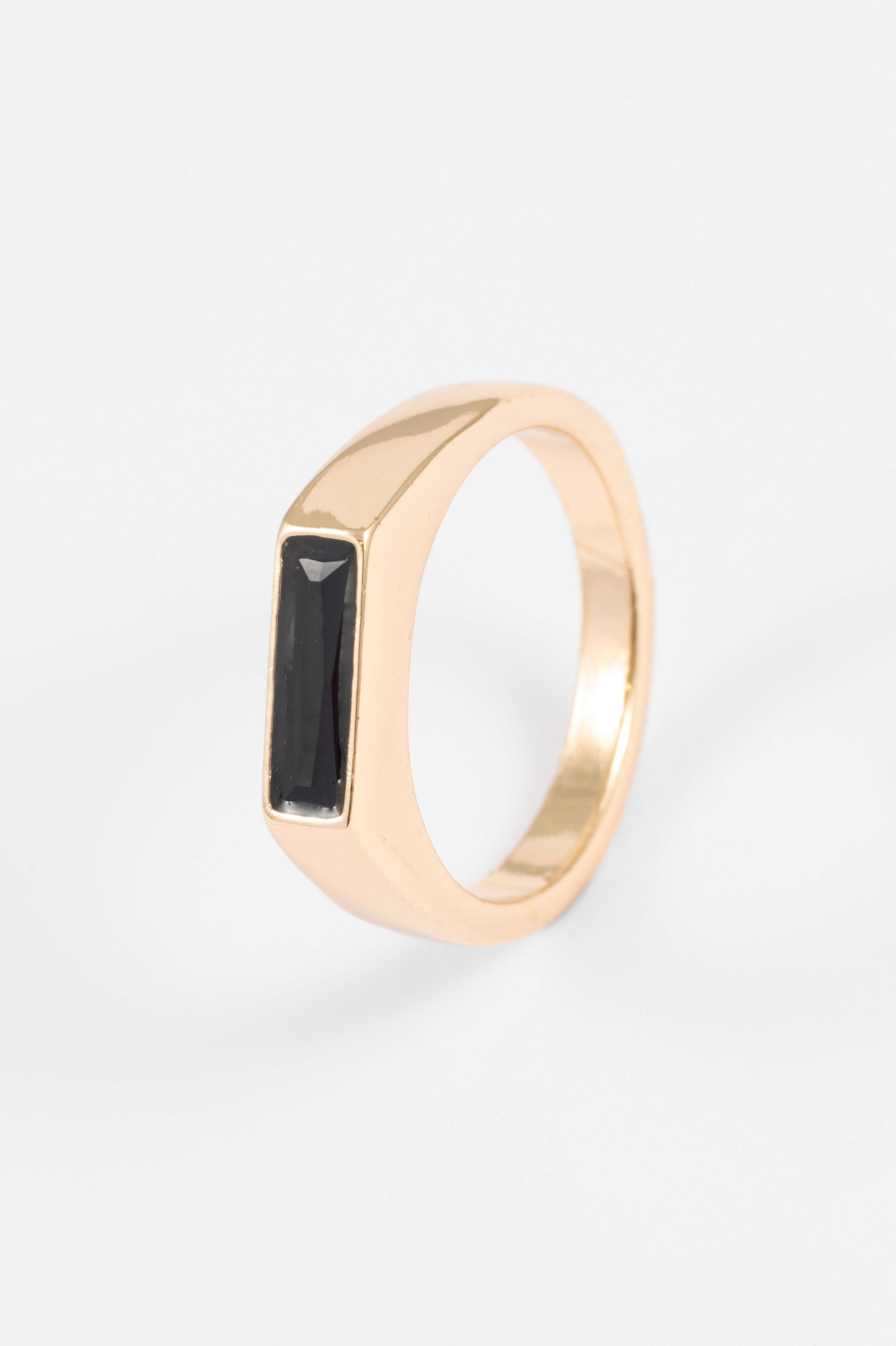 GOLD AND BLACK THIN RECTANGLE SIGNET RING - SM