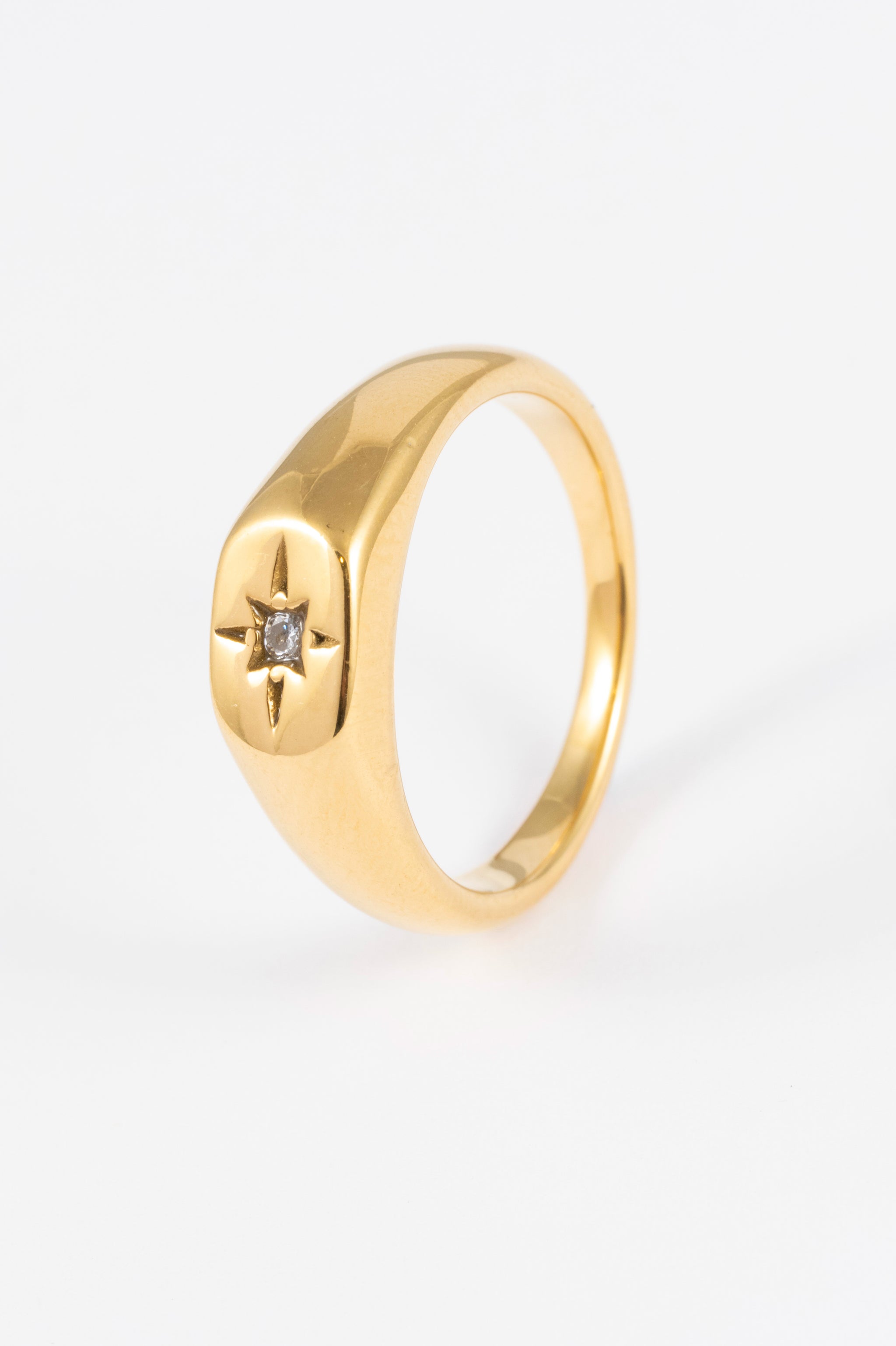 GOLD THIN CZ STAR SIGNET RING - SM