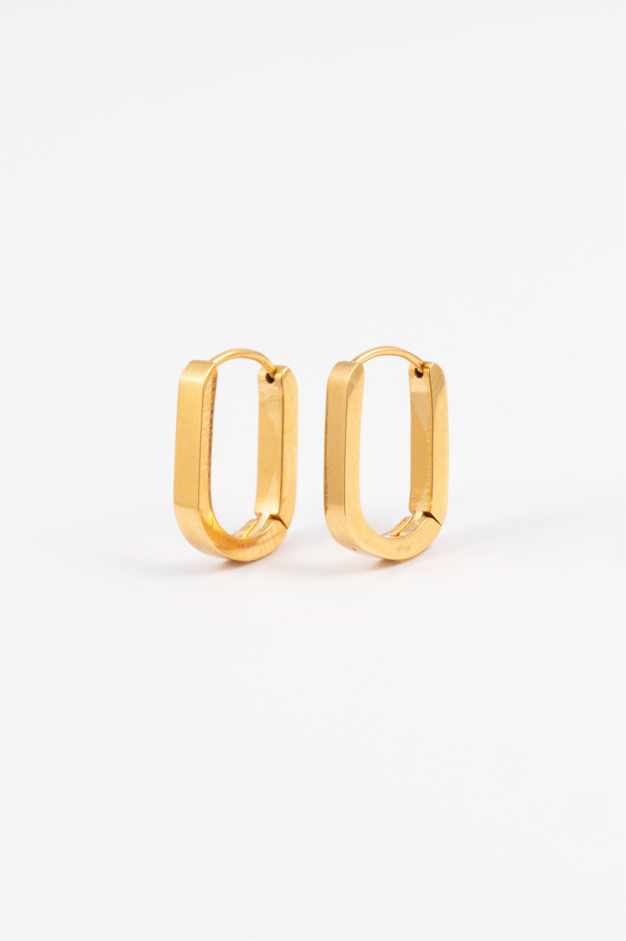 GOLD ROUND RECTANGLE HUGGIE HOOPS