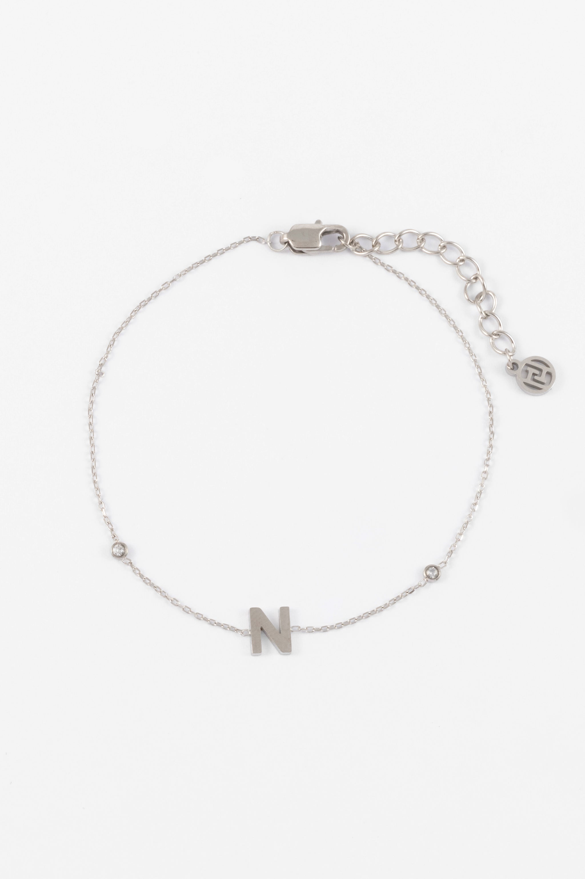 SILVER CZ & SIDE INITIAL N BRACELET